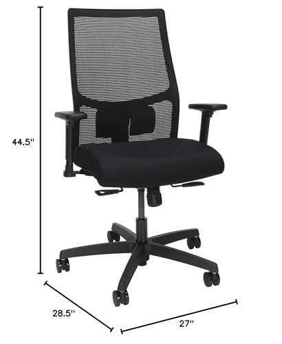 HON Office Desk Chair Ignition 2.0 - Office Chair Ergonomic Desk Chair, Home Office Desk Chairs, Adjustable Lumbar & Armrests, Seat-Slide, Back Support, Cushion, Swivel Wheels, Black