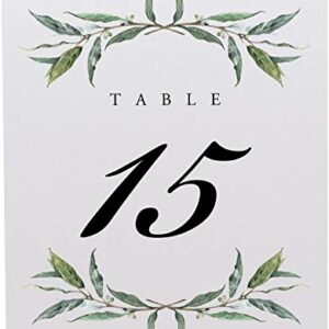 Laurel Wreath and Greenery Wedding Table Numbers, 1-10, Double Sided, Tent or Use in a Stand, Great for Parties & Restaurants - Made in the USA