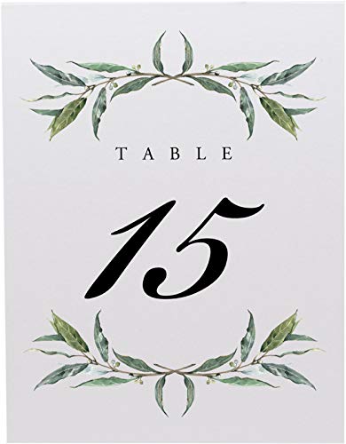 Laurel Wreath and Greenery Wedding Table Numbers, 1-10, Double Sided, Tent or Use in a Stand, Great for Parties & Restaurants - Made in the USA