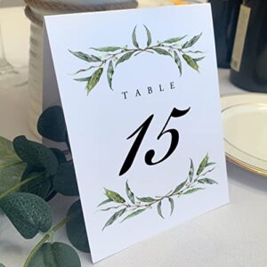 laurel wreath and greenery wedding table numbers, 1-10, double sided, tent or use in a stand, great for parties & restaurants - made in the usa