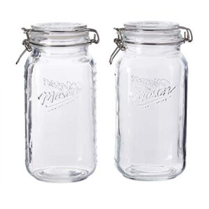 mason craft & more airtight kitchen food storage clear glass clamp jars, 67 ounce (2 liter) large clamp jar