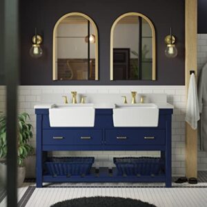 kitchen bath collection charlotte 60-inch double bathroom vanity (quartz/royal blue): includes royal blue cabinet with stunning quartz countertop and white ceramic farmhouse apron sinks