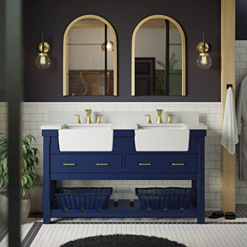 Kitchen Bath Collection Charlotte 60-inch Double Bathroom Vanity (Quartz/Royal Blue): Includes Royal Blue Cabinet with Stunning Quartz Countertop and White Ceramic Farmhouse Apron Sinks