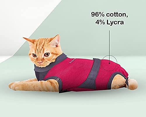 MAXX Cat Post Surgery Suit – Breathable Cat Onesie Surgical Recovery Suit for Wounds – E-Collar Alternative (Pink Grey, XS)