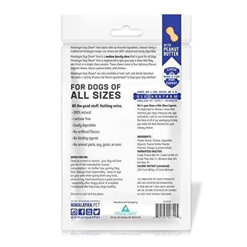 Himalayan Dog Chew Yak Cheese Dog Chews, Lactose Free & Grain Free, USA Made, For All Dog Breeds, Medium Density Cheese Chew, Resealable Pouch with 3 YUM Treats, Peanut Butter Flavor