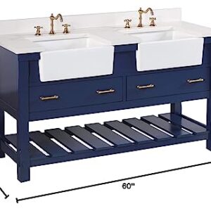 Kitchen Bath Collection Charlotte 60-inch Double Bathroom Vanity (Quartz/Royal Blue): Includes Royal Blue Cabinet with Stunning Quartz Countertop and White Ceramic Farmhouse Apron Sinks