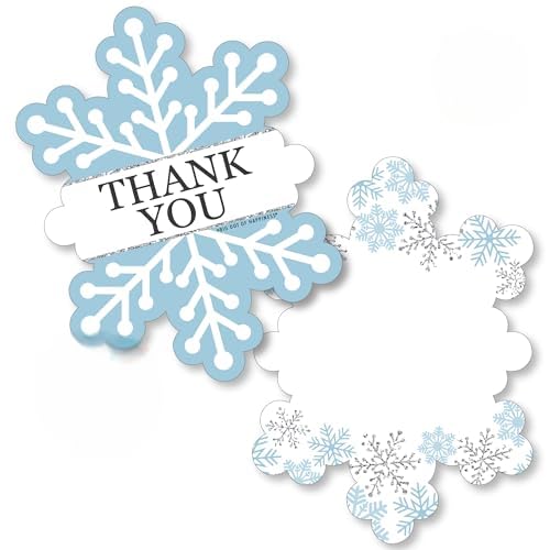 Big Dot of Happiness Winter Wonderland - Shaped Thank You Cards - Snowflake Holiday Party and Winter Wedding Thank You Note Cards with Envelopes - Set of 12