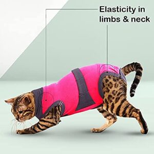 MAXX Cat Post Surgery Suit – Breathable Cat Onesie Surgical Recovery Suit for Wounds – E-Collar Alternative (Pink Grey, XS)