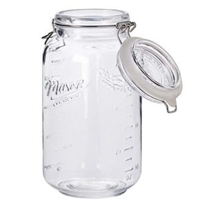 Mason Craft & More Airtight Kitchen Food Storage Clear Glass Clamp Jars, 67 Ounce (2 Liter) Large Clamp Jar