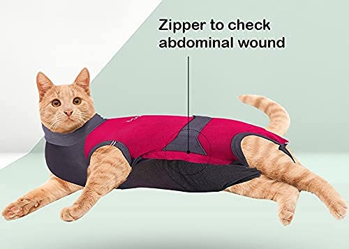 MAXX Cat Post Surgery Suit – Breathable Cat Onesie Surgical Recovery Suit for Wounds – E-Collar Alternative (Pink Grey, XS)