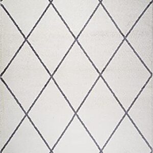 JONATHAN Y SEU102K-8 Cole Minimalist Diamond Trellis Indoor Area-Rug, Modern, Contemporary, Casual Easy-Cleaning,Bedroom,Kitchen,Living Room,Non Shedding, White/Gray, 8 X 10