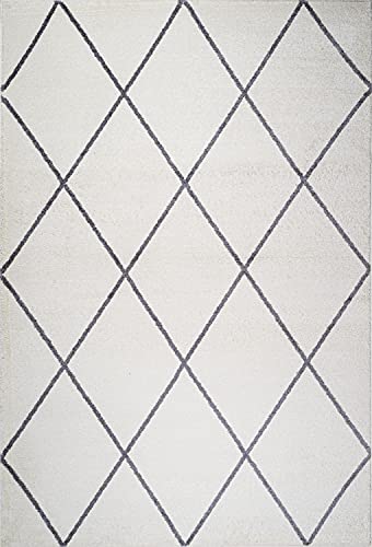 JONATHAN Y SEU102K-8 Cole Minimalist Diamond Trellis Indoor Area-Rug, Modern, Contemporary, Casual Easy-Cleaning,Bedroom,Kitchen,Living Room,Non Shedding, White/Gray, 8 X 10