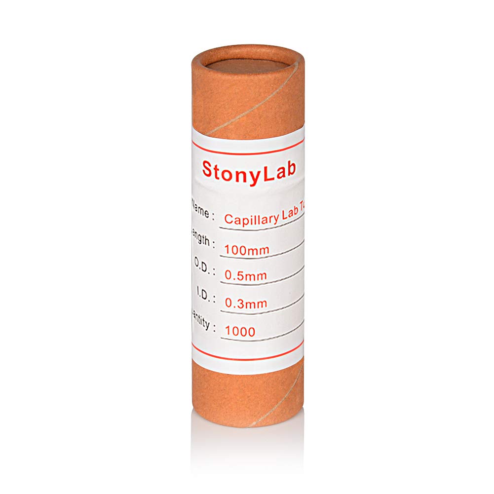 StonyLab Capillary Tubes, 100mm Micro Glass Transfer Pipettes, 0.3mm ID x 0.5mm OD, Pack of 1000