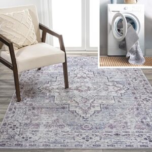 JONATHAN Y WSH102A-4 Didim Boho Gray Medallion Machine Washable Indoor Bohemian Transitional Area Rug,High Traffic,Kitchen,Living Room,Backyard,Non Shedding,4 X 6,Gray/Purple