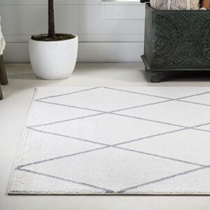 JONATHAN Y SEU102K-8 Cole Minimalist Diamond Trellis Indoor Area-Rug, Modern, Contemporary, Casual Easy-Cleaning,Bedroom,Kitchen,Living Room,Non Shedding, White/Gray, 8 X 10