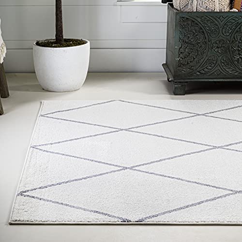 JONATHAN Y SEU102K-8 Cole Minimalist Diamond Trellis Indoor Area-Rug, Modern, Contemporary, Casual Easy-Cleaning,Bedroom,Kitchen,Living Room,Non Shedding, White/Gray, 8 X 10