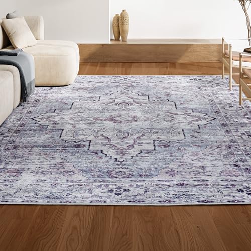 JONATHAN Y WSH102A-4 Didim Boho Gray Medallion Machine Washable Indoor Bohemian Transitional Area Rug,High Traffic,Kitchen,Living Room,Backyard,Non Shedding,4 X 6,Gray/Purple