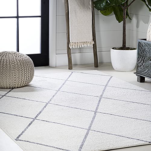 JONATHAN Y SEU102K-8 Cole Minimalist Diamond Trellis Indoor Area-Rug, Modern, Contemporary, Casual Easy-Cleaning,Bedroom,Kitchen,Living Room,Non Shedding, White/Gray, 8 X 10