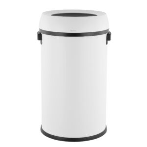 happimess hpm1015b 17.2-gallon white open-top trash can with soft-close lid, modern, minimalistic, fingerprint proof for home, kitchen, laundry room, office, bedroom, bathroom