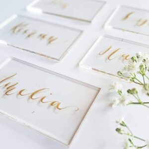 25 Pcs Clear Acrylic Wedding Place Cards, Blank Rectangle Acrylic Name Cards Handwritten Calligraphy Seating Cards Escort Cards and Wedding Table Decor, 3 1/2 x 2 inch