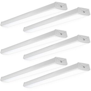 sunco 6 pack led wraparound light fixture 4ft, garage ceiling lights, linkable 40w=300w, 3500 lm, 6000k daylight deluxe, hardwired, surface mount, workshop utility light etl