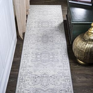 jonathan y mdp108b-28 modern vintage moroccan traditional floral indoor area-rug country easy-cleaning bedroom kitchen living room non shedding, 2 x 8, light gray