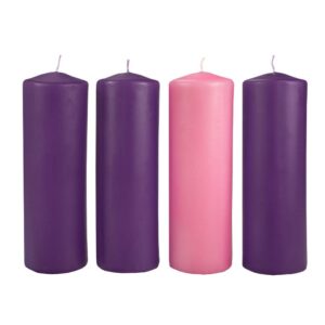 concordia supply advent pillar candles 12" x 3", stearin wax candlesticks for religious activity, clean burn candles, decorative candle sticks for celebration & occasion, 3 purple, 1 rose