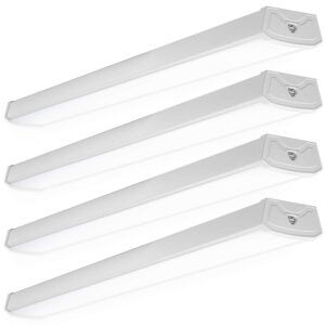 sunco 4 pack led wraparound light fixture 4ft, garage ceiling lights, linkable 40w=300w, 3500 lm, 6000k daylight deluxe, hardwired, surface mount, workshop utility light etl