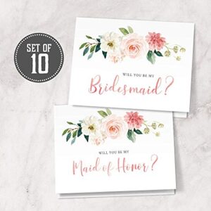 Hat Acrobat Bridesmaid Proposal Cards. 8 Will You Be My Bridesmaid and 2 Maid of Honor Cards with Envelopes. Set of 10 Elegant Floral Cards for the Bridal Party