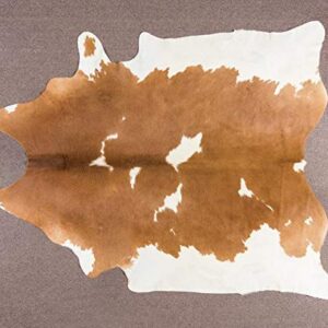 Brown and White Cowhide Rug Natural Cow Skin Cow Hide Leather Area Rug Hair On, 5 ft X 6 ft Premium Brown White Large