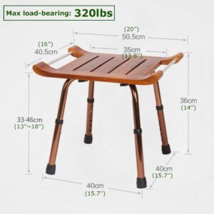 MUUL-WHCH Wood Bath Shower Stool, Spa Shower Arm Teak Bench Seat with Non-Slip Feet, Height Adjustable Lightweight Bathtub Chair for Elderly Senior