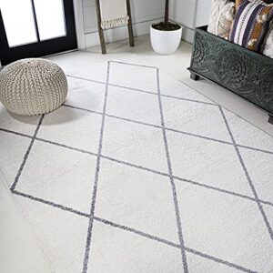 JONATHAN Y SEU102K-8 Cole Minimalist Diamond Trellis Indoor Area-Rug, Modern, Contemporary, Casual Easy-Cleaning,Bedroom,Kitchen,Living Room,Non Shedding, White/Gray, 8 X 10