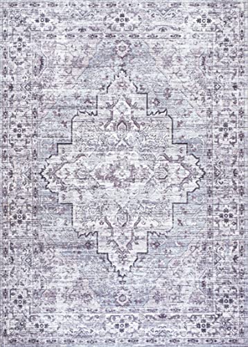 JONATHAN Y WSH102A-4 Didim Boho Gray Medallion Machine Washable Indoor Bohemian Transitional Area Rug,High Traffic,Kitchen,Living Room,Backyard,Non Shedding,4 X 6,Gray/Purple