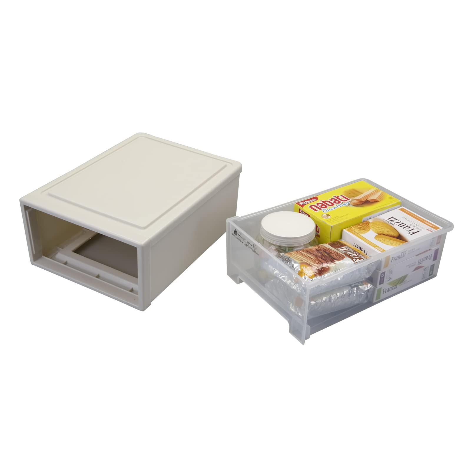 Obstnny Plastic Storage Drawer Unit, Stacking Storage Bin, 2 Packs, 17.8 Quart