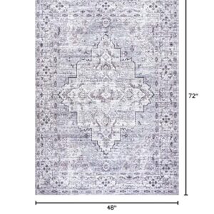 JONATHAN Y WSH102A-4 Didim Boho Gray Medallion Machine Washable Indoor Bohemian Transitional Area Rug,High Traffic,Kitchen,Living Room,Backyard,Non Shedding,4 X 6,Gray/Purple