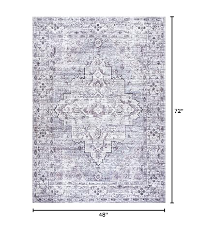 JONATHAN Y WSH102A-4 Didim Boho Gray Medallion Machine Washable Indoor Bohemian Transitional Area Rug,High Traffic,Kitchen,Living Room,Backyard,Non Shedding,4 X 6,Gray/Purple