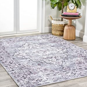 JONATHAN Y WSH102A-4 Didim Boho Gray Medallion Machine Washable Indoor Bohemian Transitional Area Rug,High Traffic,Kitchen,Living Room,Backyard,Non Shedding,4 X 6,Gray/Purple