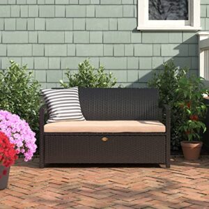 Barton Deck Box w/Thick Seat Cushion Outdoor Patio Storage Bench Shed Cabinet Container Furniture Pools Yard Tools Porch Backyard