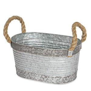 the lucky clover trading jillian oblong galvanized metal container with rope handles 12in