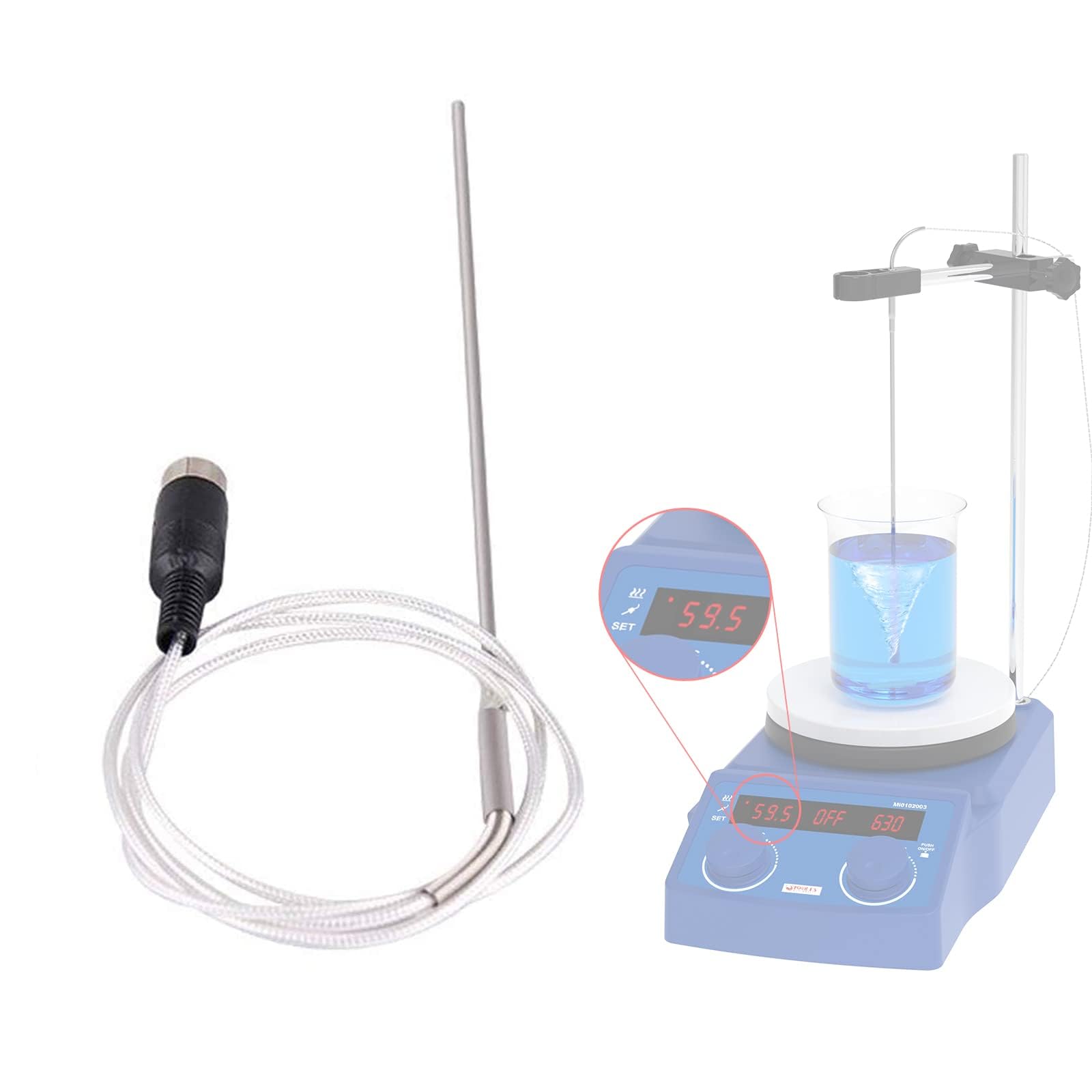 FOUR E'S SCIENTIFIC External Temperature Probe PT1000 for FOUR E'S SCIENTIFIC 5 Inch LED Digital Magnetic Hotplate Stirrer (No Stirrer Included)