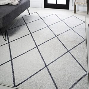 jonathan y seu102k-8 cole minimalist diamond trellis indoor area-rug, modern, contemporary, casual easy-cleaning,bedroom,kitchen,living room,non shedding, white/gray, 8 x 10