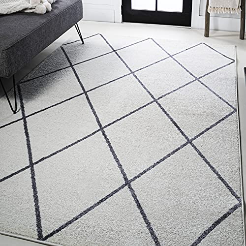 JONATHAN Y SEU102K-8 Cole Minimalist Diamond Trellis Indoor Area-Rug, Modern, Contemporary, Casual Easy-Cleaning,Bedroom,Kitchen,Living Room,Non Shedding, White/Gray, 8 X 10