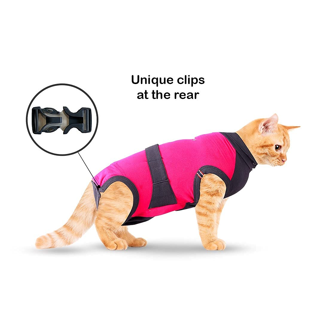 MAXX Cat Post Surgery Suit – Breathable Cat Onesie Surgical Recovery Suit for Wounds – E-Collar Alternative (Pink Grey, XS)