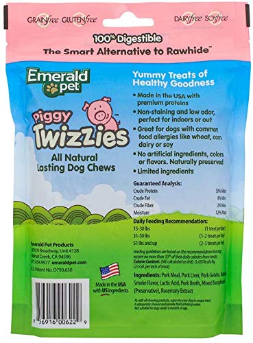 Emerald Pet 3 Bags of Piggy Twizzies, 8 Ounces, Dairy- Soy- Gluten- and Grain-Free Dog Chews3