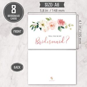 Hat Acrobat Bridesmaid Proposal Cards. 8 Will You Be My Bridesmaid and 2 Maid of Honor Cards with Envelopes. Set of 10 Elegant Floral Cards for the Bridal Party