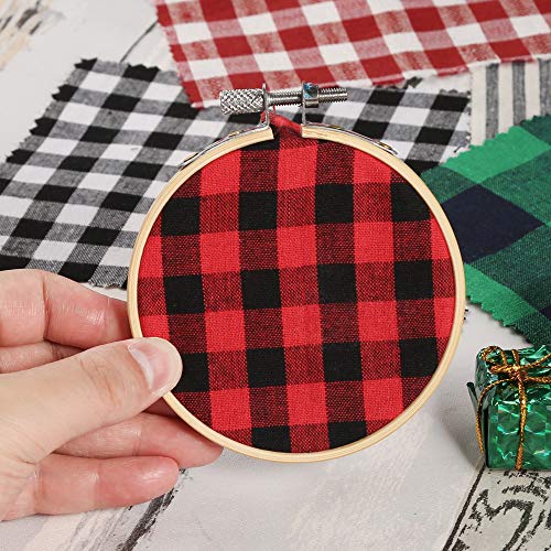 Caydo 20 Pieces Christmas Fabric Squares, 5.9 Inch Christmas Charm Packs 10 Patterns Polyester Cotton Plaid Fabric Squares for Garlands, Christmas Decoration