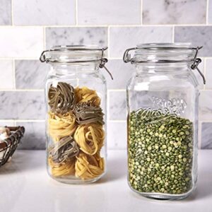 Mason Craft & More Airtight Kitchen Food Storage Clear Glass Clamp Jars, 67 Ounce (2 Liter) Large Clamp Jar