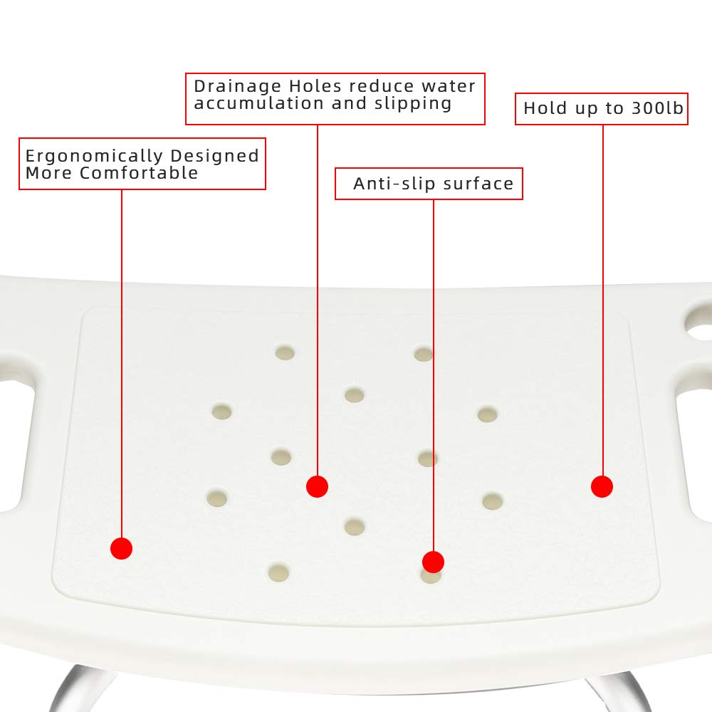 Binrrio Elderly Bath Chair Shower Seat Adjustable Height Transfer Bench Bathtub Chair for Seniors, Adults, Pregnant Women 20'' L x 12''W (White)