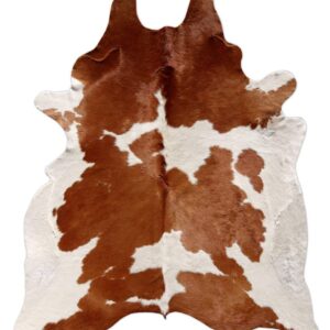 Brown and White Cowhide Rug Natural Cow Skin Cow Hide Leather Area Rug Hair On, 5 ft X 6 ft Premium Brown White Large