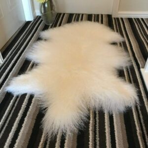 genuine tibetan mongolian lamb sheepskin fur rug hide pelt throw area rug carpet chair cover fluffy thick decorativeas in bedroom, living room white